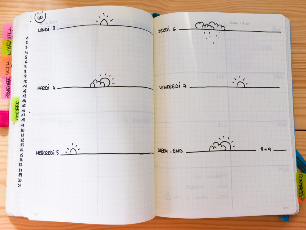 Weekly Page Bullet journal. Mises en page minimalistes.